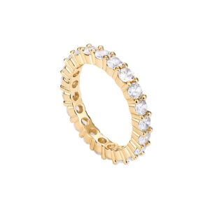 pavoi 14k yellow gold plated cubic zirconia rings | 3.0mm eternity bands | yellow gold rings for women size 8