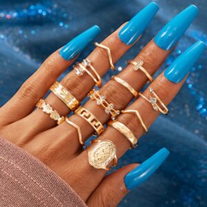 Edary Vintage Ring Set Carved Knuckle Rings Crystal Rings Set Gold Stackable Rings Midi Rings Finger Jewelry for Women(13PCS)