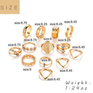 Edary Vintage Ring Set Carved Knuckle Rings Crystal Rings Set Gold Stackable Rings Midi Rings Finger Jewelry for Women(13PCS)