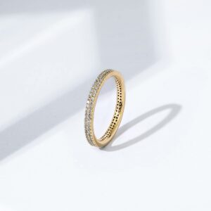 Amazon Essentials 14K Gold Plated Double Row Pave Stackable Eternity Ring Size 9, Yellow Gold