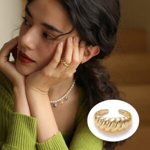 MOROYA 10PCS Gold Dome Chunky Rings for Women 18K Gold Plated Braided Twisted Round Signet Rings Adjustable Open Ring Band Statement Jewelry Size 7-9