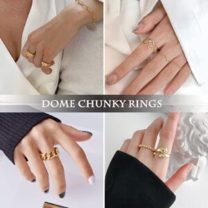 MOROYA 10PCS Gold Dome Chunky Rings for Women 18K Gold Plated Braided Twisted Round Signet Rings Adjustable Open Ring Band Statement Jewelry Size 7-9