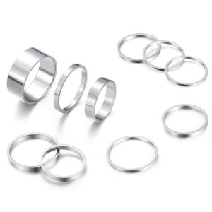 haiaiso 10 pcs knuckle rings set stainless steel ring simple smooth finger silver stackable rings set for women plain band rings…