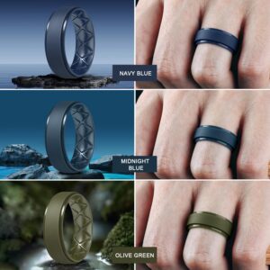 Egnaro Inner Arc Ergonomic Breathable Design, Silicone Rings Mens with Half Sizes, 7 Rings / 6 Rings / 5 Rings / 4 Rings / 1 Ring Rubber Wedding Bands, 8.5mm Wide-2mm Thick