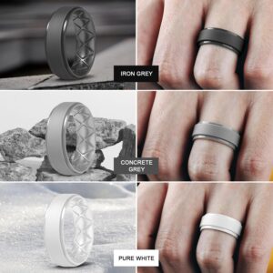 Egnaro Inner Arc Ergonomic Breathable Design, Silicone Rings Mens with Half Sizes, 7 Rings / 6 Rings / 5 Rings / 4 Rings / 1 Ring Rubber Wedding Bands, 8.5mm Wide-2mm Thick