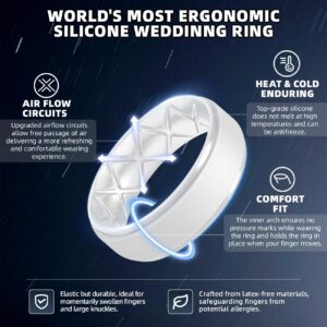 Egnaro Inner Arc Ergonomic Breathable Design, Silicone Rings Mens with Half Sizes, 7 Rings / 6 Rings / 5 Rings / 4 Rings / 1 Ring Rubber Wedding Bands, 8.5mm Wide-2mm Thick