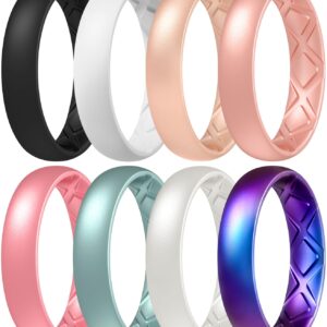 Egnaro Silicone Anniversary Ring Women, Breathable Design Womens Silicone Wedding Rings, 4mm Width - 1.5mm Thickness Rubber Wedding Bands Women - 1/4/5/7/8 Engagement Rings for Work Out