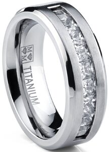 metal masters titanium men's wedding band engagement ring with 9 large princess cut cubic zirconia size 8