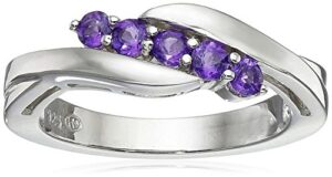 amazon collection sterling silver genuine african amethyst five stone bypass ring, size 7