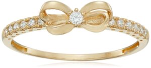 amazon essentials 10k gold dainty bow ring set with round cut infinite elements cubic zirconia (.216 cttw), size 9 (previously amazon collection)