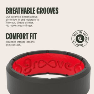 Groove Life Edge Black/Red Silicone Ring - Breathable Rubber Wedding Rings for Men, Lifetime Coverage, Unique Design, Comfort Fit Ring - Size 11