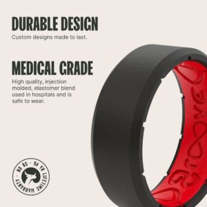 Groove Life Edge Black/Red Silicone Ring - Breathable Rubber Wedding Rings for Men, Lifetime Coverage, Unique Design, Comfort Fit Ring - Size 11