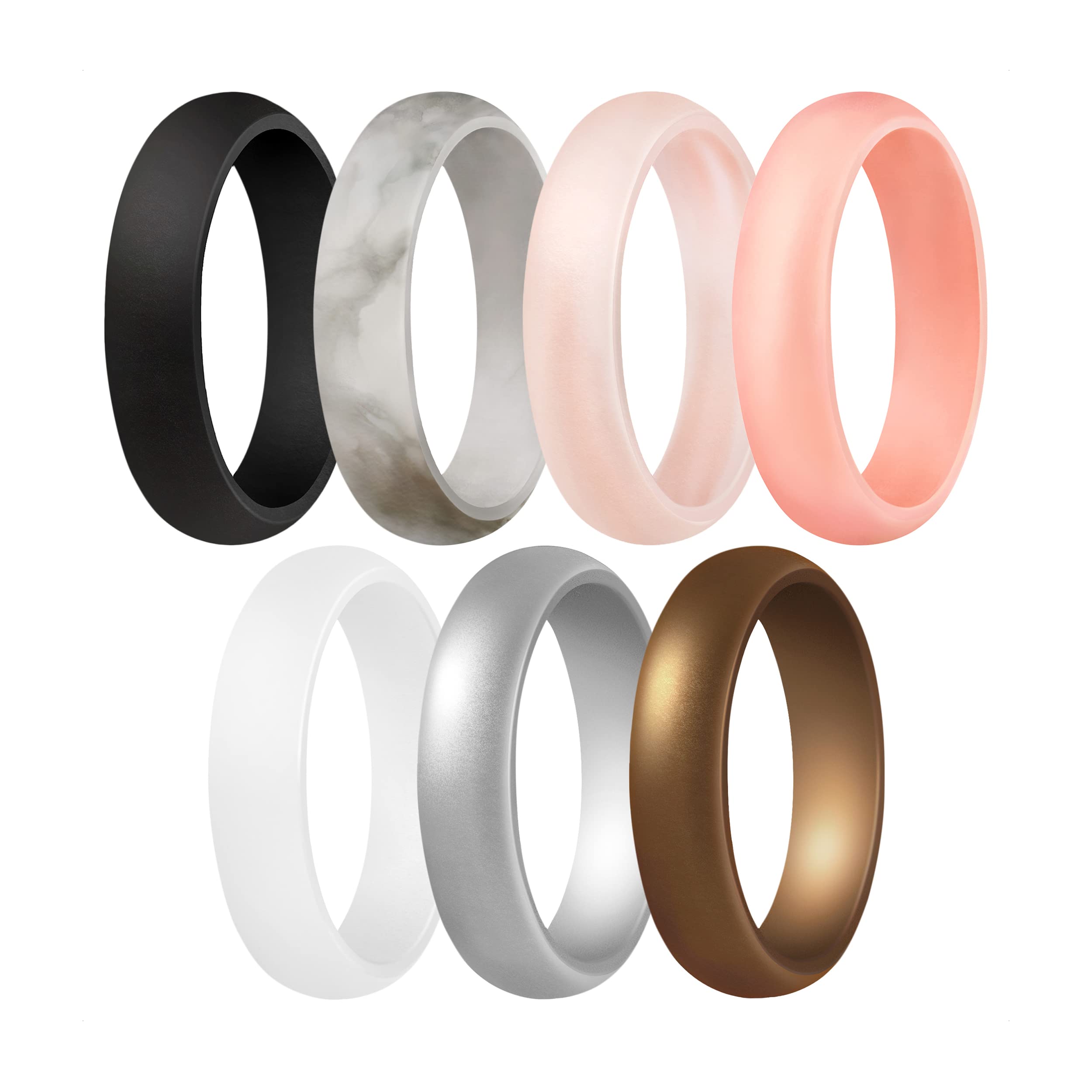 ThunderFit Women’s Silicone Wedding Rings, Rubber Engagement Bands 5.5mm Wide 2mm Thick - 1/2/3/4/5/6/7 Variety Multipack