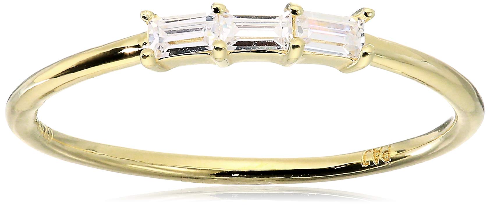 Amazon Essentials 18K Yellow Gold Over Sterling Silver Cubic Zirconia Three-Stone Stackable Ring, Size 9 (previously Amazon Collection)