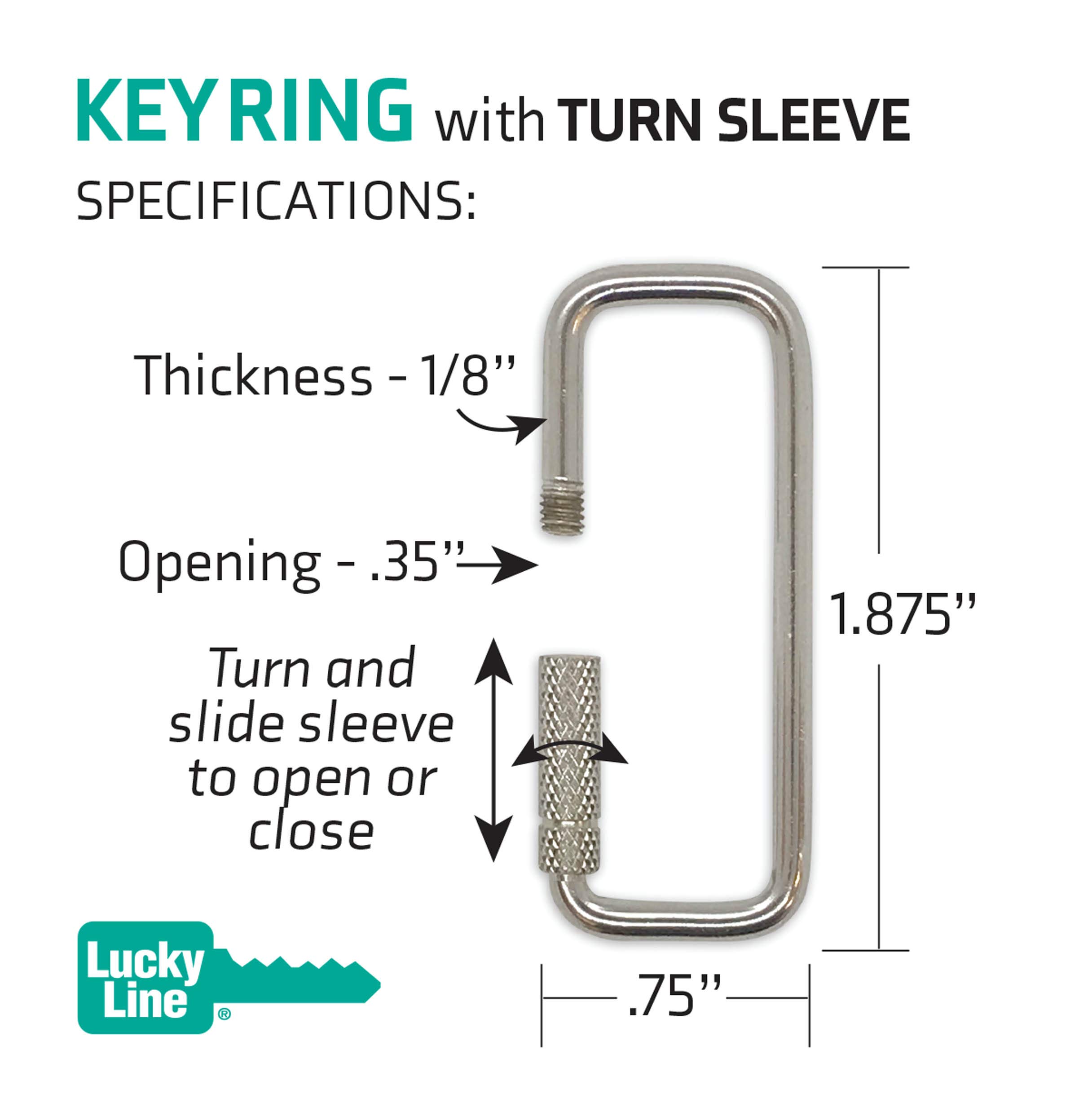 Lucky Line 2” Rectangular Key Ring with Turn Twist Sleeve Closure