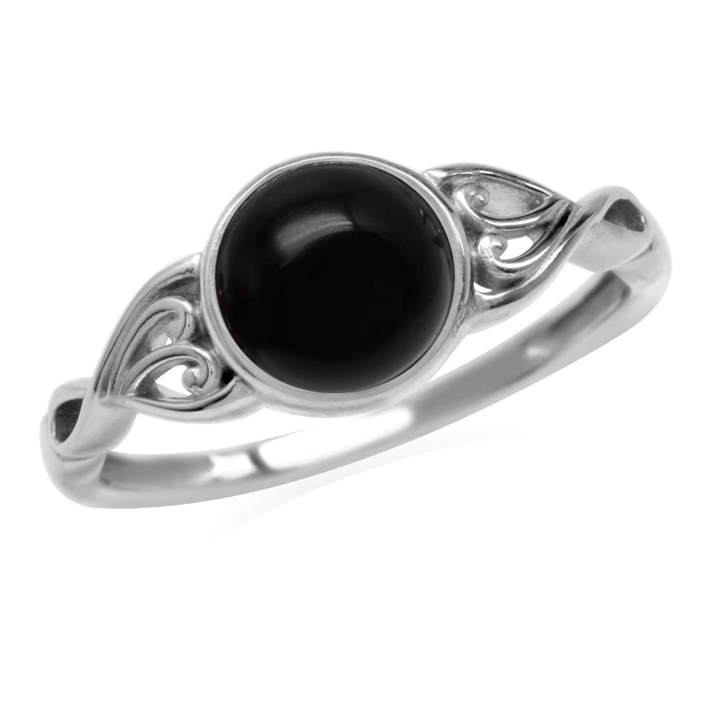 Silvershake 7mm Natural Black Onyx 925 Sterling Silver Victorian Style Solitaire Ring Size 7