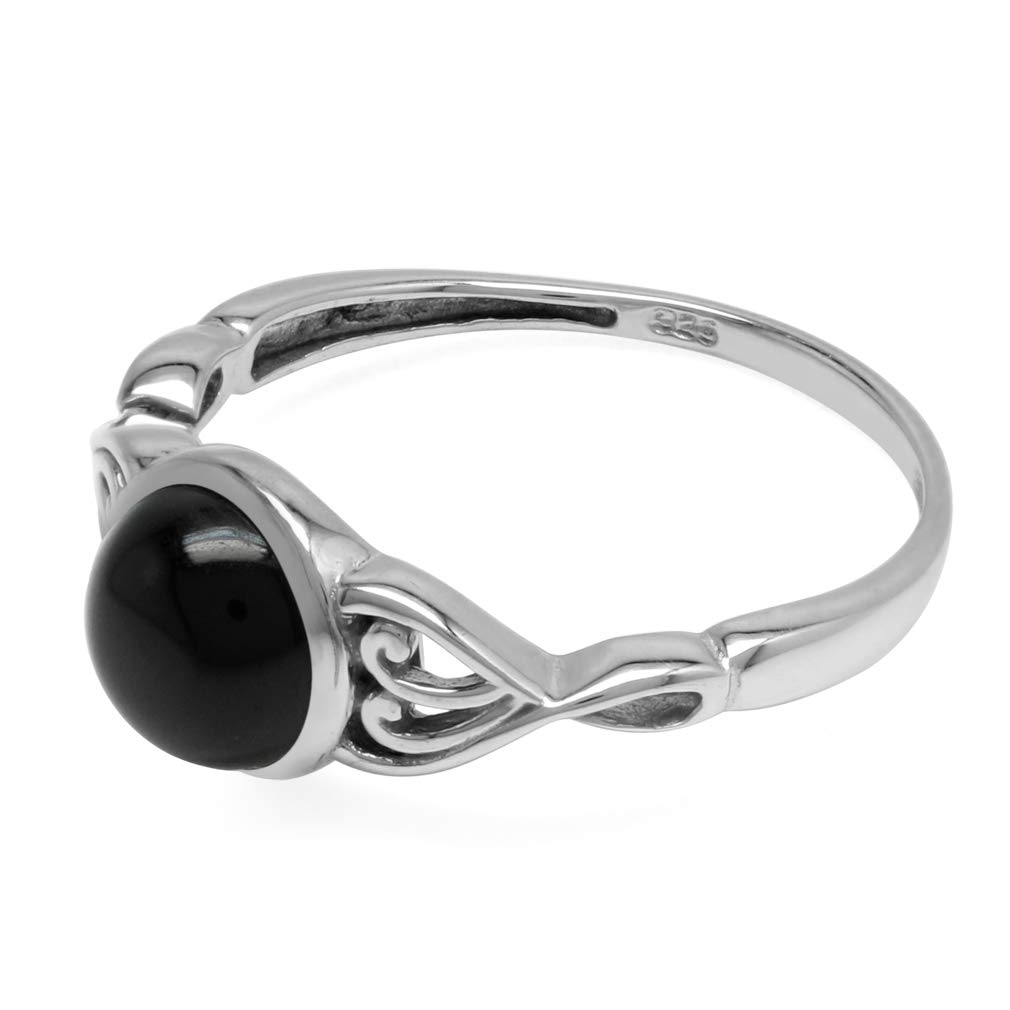 Silvershake 7mm Natural Black Onyx 925 Sterling Silver Victorian Style Solitaire Ring Size 7