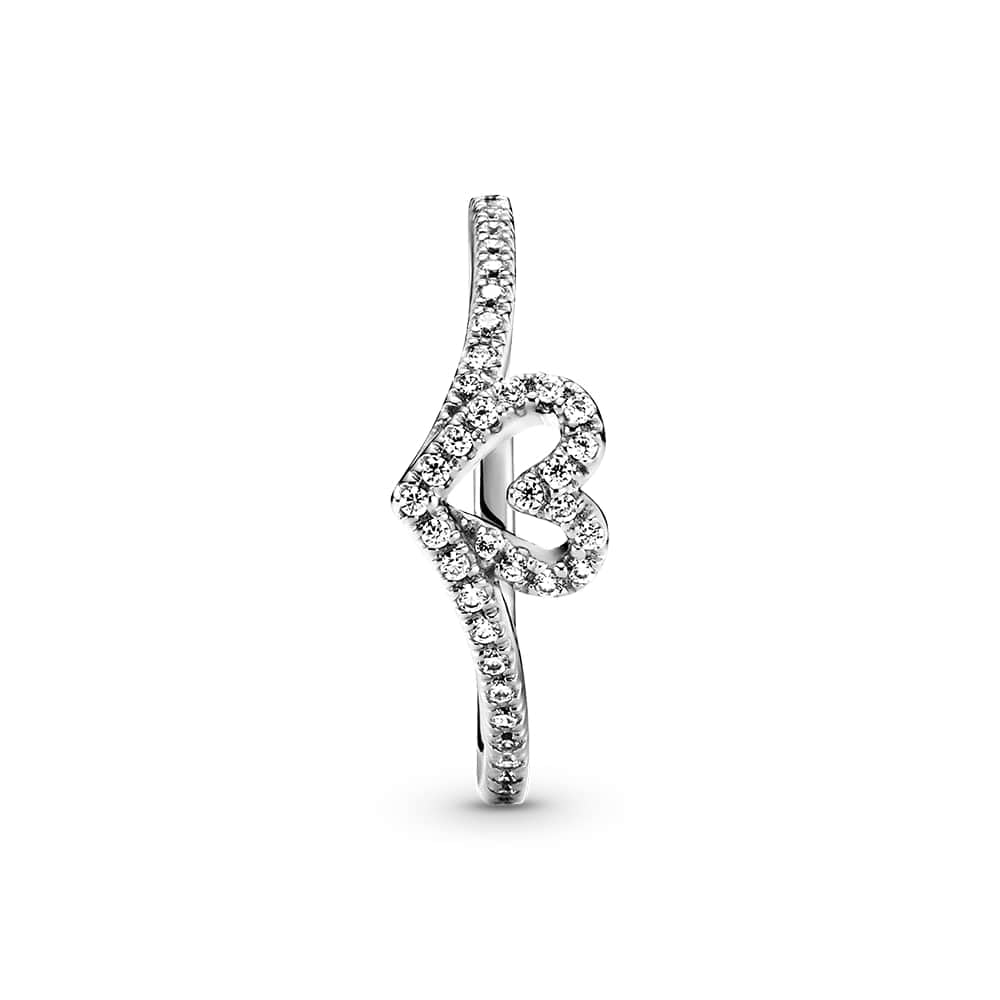 Pandora Sparkling Wishbone Heart Ring - Stackable Ring for Women - Sterling Silver with Clear Cubic Zirconia - Size 7