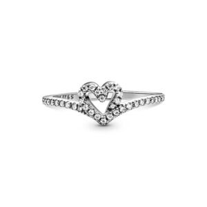 Pandora Sparkling Wishbone Heart Ring - Stackable Ring for Women - Sterling Silver with Clear Cubic Zirconia - Size 7