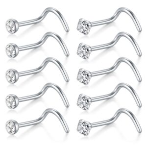 d.bella nose rings 10pcs 18g nose screw rings studs surgical steel piercing jewelry 2mm clear cz silver