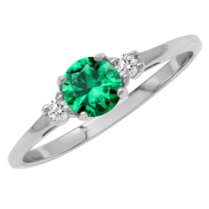 silvershake petite green nano emerald & white cz 925 sterling silver promise ring size 5