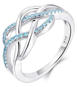 yl celtic knot rings 925 sterling silver twisted knot ring 18k white gold plated created aquamarine infinity statement rings-size7