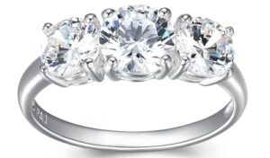 morgan & paige round cut cubic zirconia ring - prong-set three stone engagement ring/promise rings for women with real 925 sterling silver band - size 6