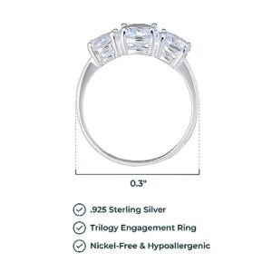 MORGAN & PAIGE Round Cut Cubic Zirconia Ring - Prong-Set Three Stone Engagement Ring/Promise Rings For Women With Real 925 Sterling Silver Band - Size 6