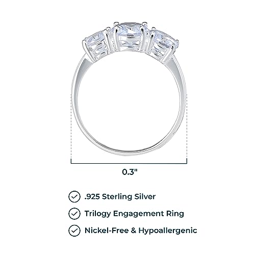 MORGAN & PAIGE Round Cut Cubic Zirconia Ring - Prong-Set Three Stone Engagement Ring/Promise Rings For Women With Real 925 Sterling Silver Band - Size 6