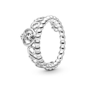 pandora princess tiara crown ring - sterling silver ring for women - layering or stackable ring - gift for her - sterling silver with clear cubic zirconia - size 6