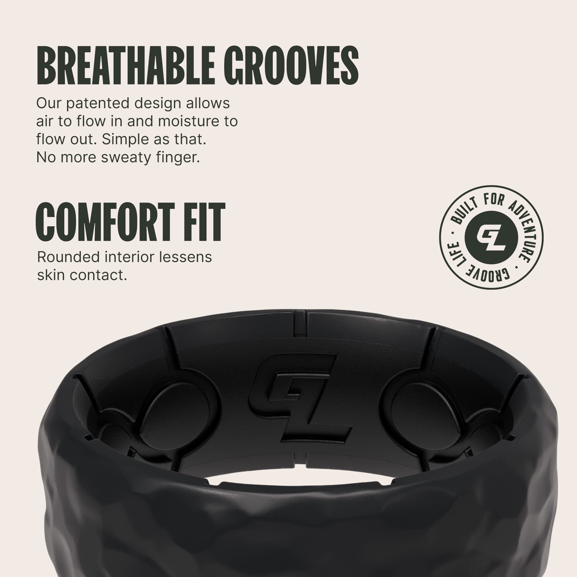 Groove Life Zeus Hammered Graphite Silicone Ring Breathable Rubber Wedding Rings for Men, Lifetime Coverage, Unique Design, Comfort Fit Ring - Size 13