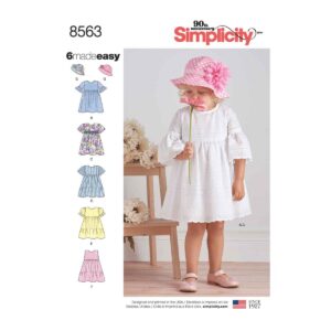 simplicity us8563as toddler's dress and hat sewing patterns, sizes 1/2-4