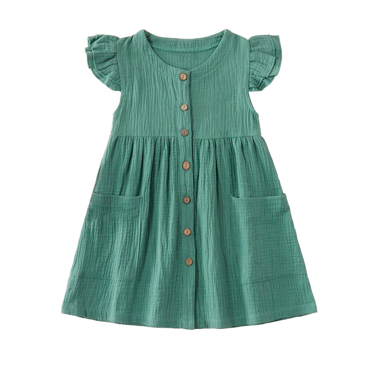 PATPAT Toddler Baby Girl Dress Summer Cotton Linen Dress Ruffle Sleeveless Casual Boho Outfits 5-6 Years Turquoise