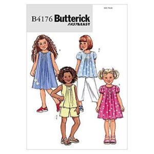 butterick patterns b4176 children's/girls' top, dress, shorts and pants, size 2-3-4-5