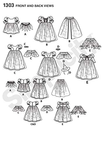 SIMPLICITY 1303 Girl's Halloween Costume Princess Dress Sewing Pattern, Sizes BB (3-6)