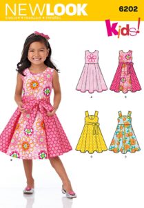 simplicity creative patterns new look 6202 child's dress and sash, a (3-4-5-6-7-8)