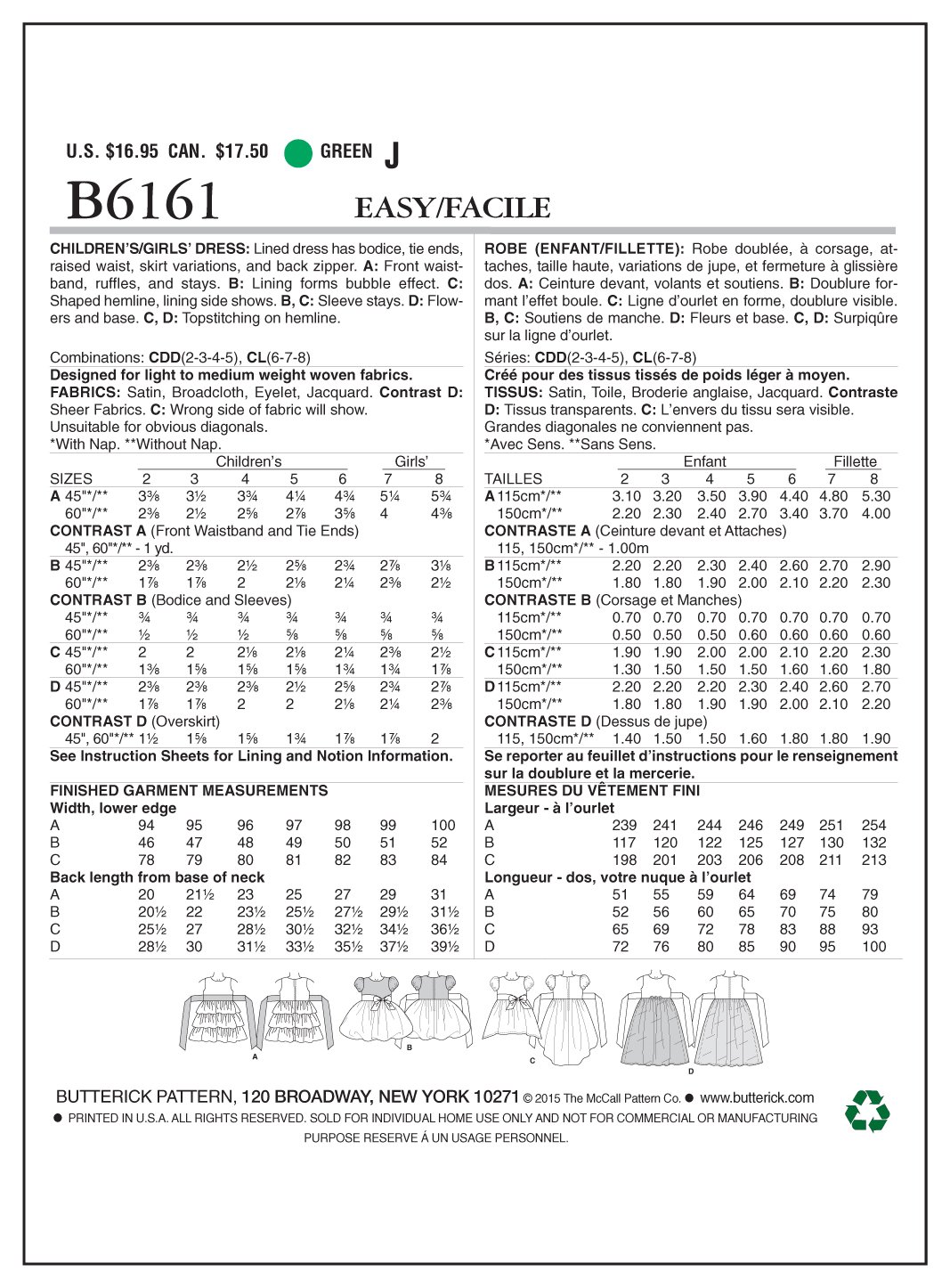 Butterick Patterns B6161CDD Childrens's/Girls' Dress Sewing Template, CDD (2-3-4-5)