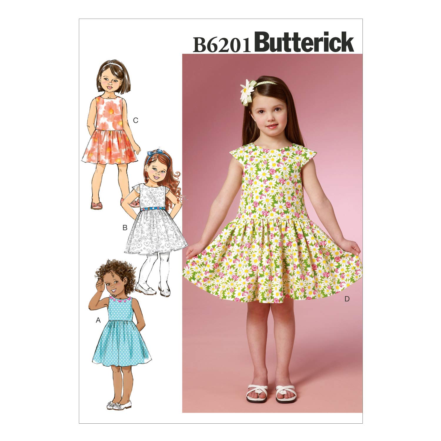 Butterick Patterns 6201, Children's/Girls Dress,Sizes, CDD (2-3-4-5), White