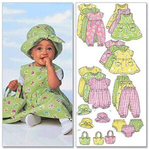 BUTTERICK PATTERNS B5624 Infants' Dress, Jumper, Romper, Jumpsuit, Panties, Hat and Bag, Size NB0 (NB-S-M)