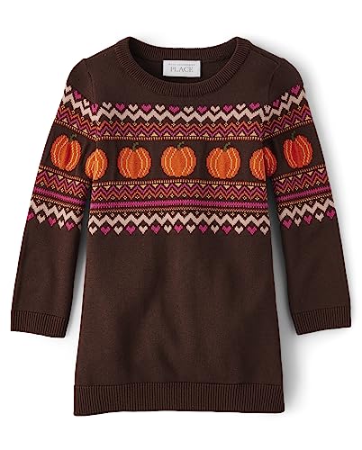 The Children's Place Baby Girls' and Toddler Pumpkin, Fall Sweater Dress, DK Hazelnut