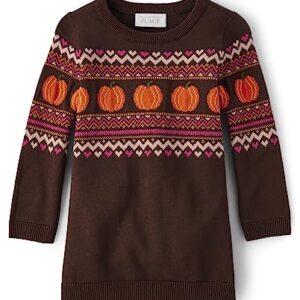 The Children's Place Baby Girls' and Toddler Pumpkin, Fall Sweater Dress, DK Hazelnut