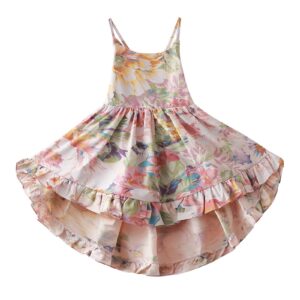 toddler vintage floral girls dress baby backless sundress sleeveless matching outfits (us, age, 2 years, 3 years, pink)