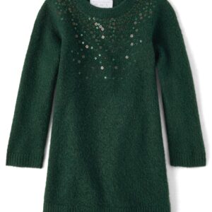 The Children's Place Baby Girls' and Toddler Sweater Dress, Forest Green, 4T