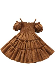 verdusa toddler girl's cold shoulder puff sleeve shirred swing a line dress brown 110