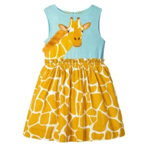 hileelang toddler girl dress casual summer short sleeve cotton yellow deer party elastic waist twinly swing dresses 3t