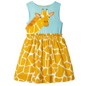 HILEELANG Toddler Girl Dress Casual Summer Short Sleeve Cotton Yellow Deer Party Elastic Waist Twinly Swing Dresses 3T