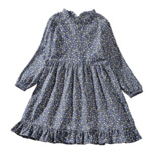 vinuoker toddler girls cotton dress long sleeve floral dress for little girls midi dress 2-8years fall winter dress a-blue