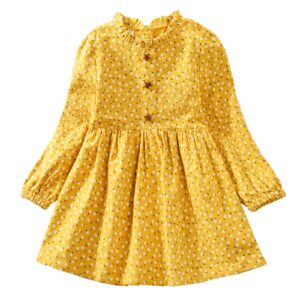 vinuoker toddler baby girls floral dress long sleeve cotton dress fall winter midi dress little girl dress 2-7 years yellow