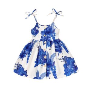 younger tree 1-5t toddler kids girls summer dress sling blue floral casual dress pattern girls party dress sleeveless (2-3t, blue flora strap dress, 2_years)