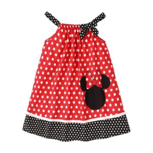 disney mickey and friends summer dress for girls polka dots pattern bow slip toddler dress, red, 4-5 years